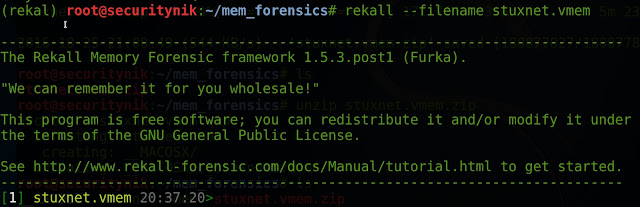 Learning by practicing: Beginning Memory Forensics - Rekall - Stuxnet