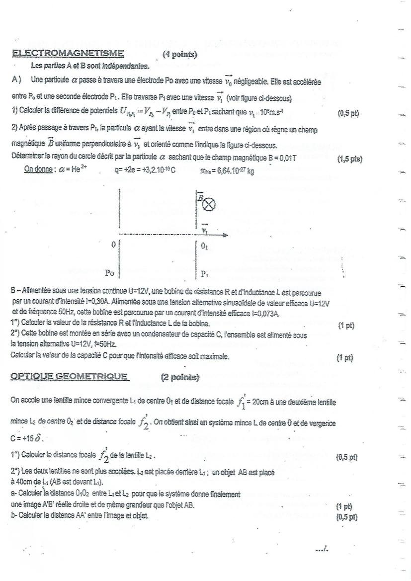 Sujet BAC serie D session 2009 - Épreuve Sciences Physiques à ...