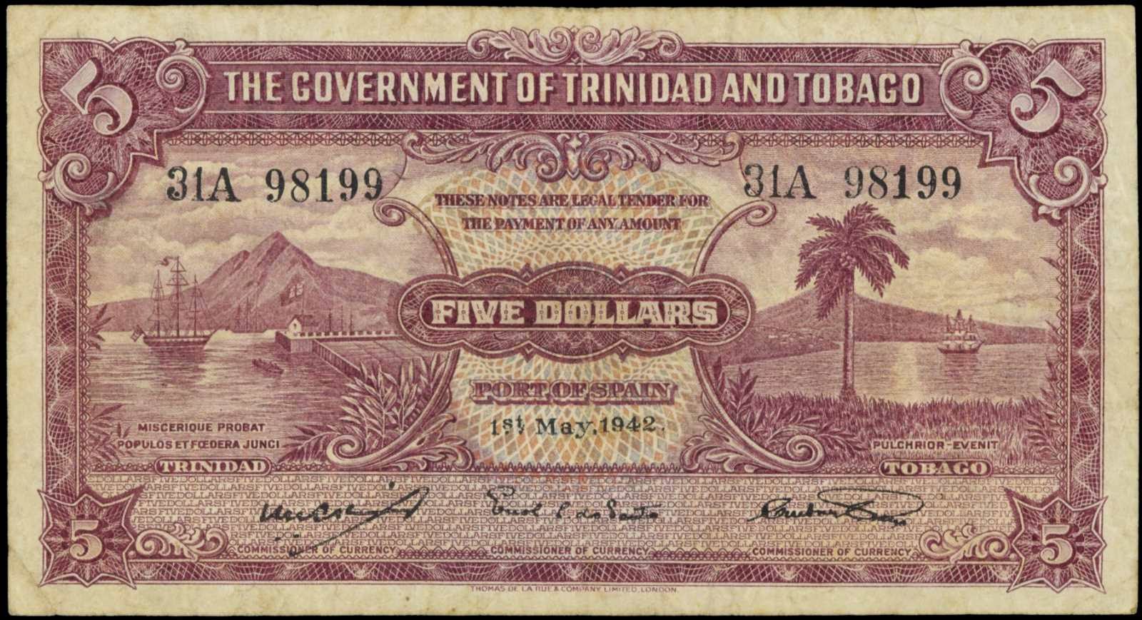 Trinidad and Tobago 5 Dollars banknote 1942|World Banknotes & Coins ...