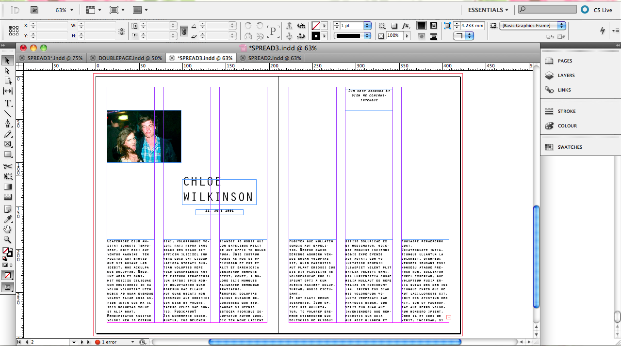 Design Practice: InDesign...Chloe Double Page Spread.