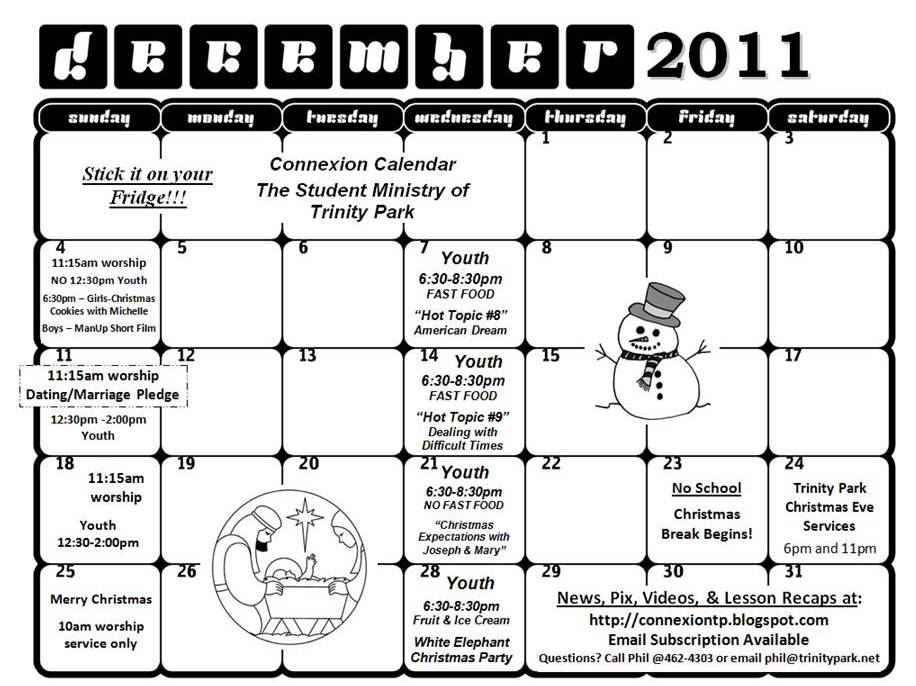 Connexion Youth @ Trinity Park: December Calendar