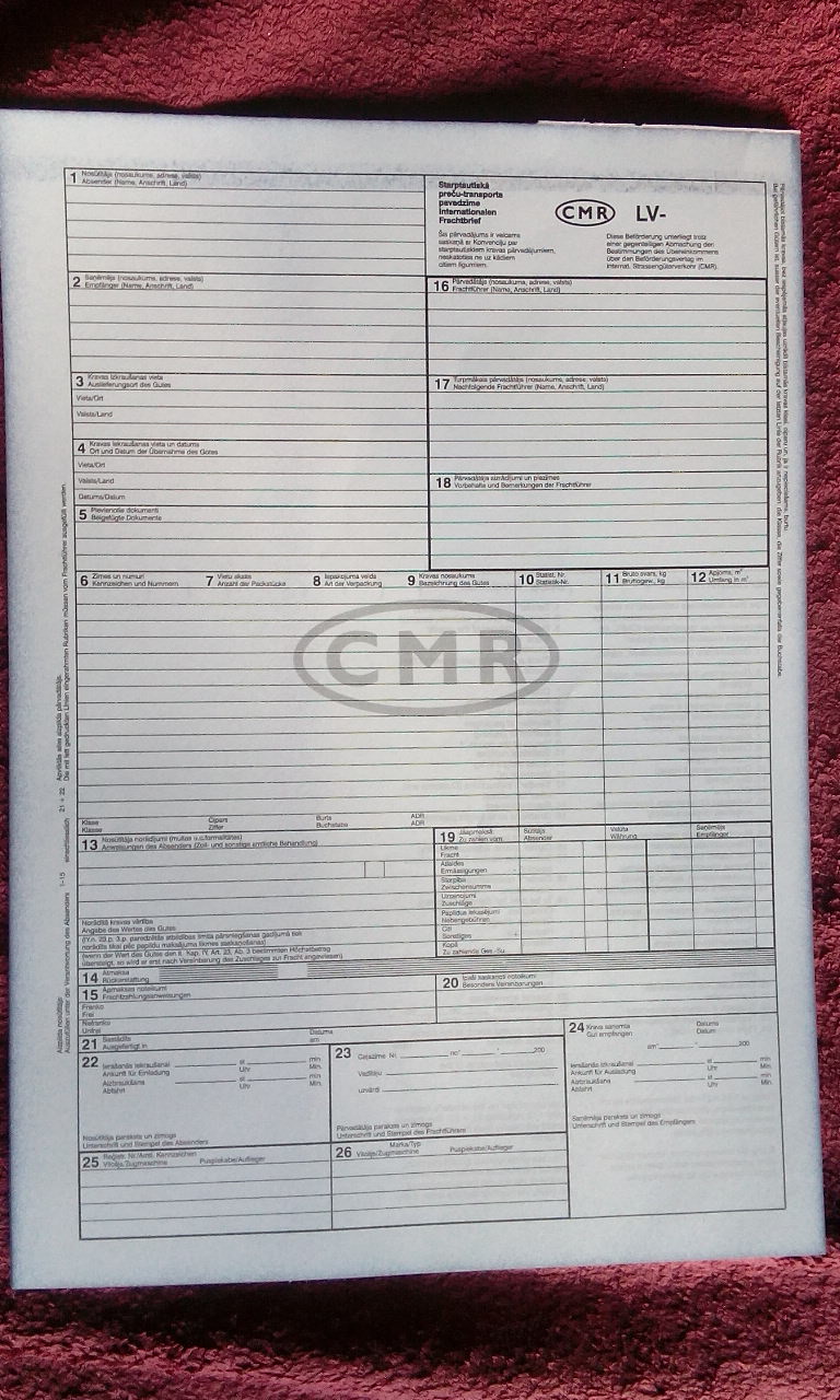 Tālbraucēja piezīmes: Kravas Dokumenti.