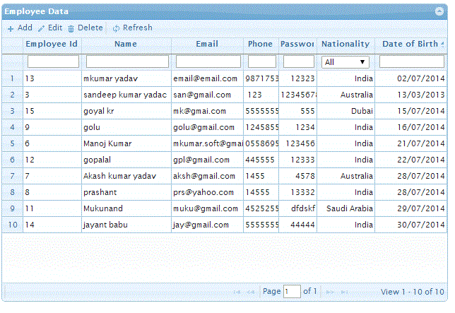 Development Jqgrid With Add Edit And Delete Options In Jqgrid