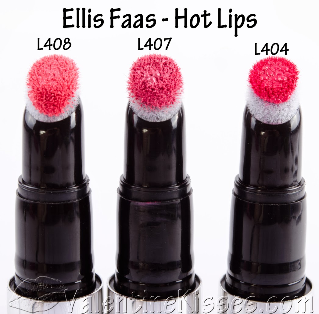Valentine Kisses: Ellis Faas Hot Lips in shades L408 Baby Pink, L407 Deep Pink, L404 Fluo Pink ...