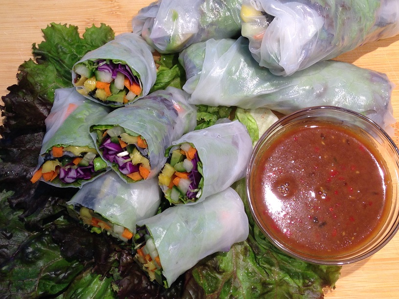 Colourful Veggie Rice Paper Rolls with Peanut Dipping Sauce - Recipe