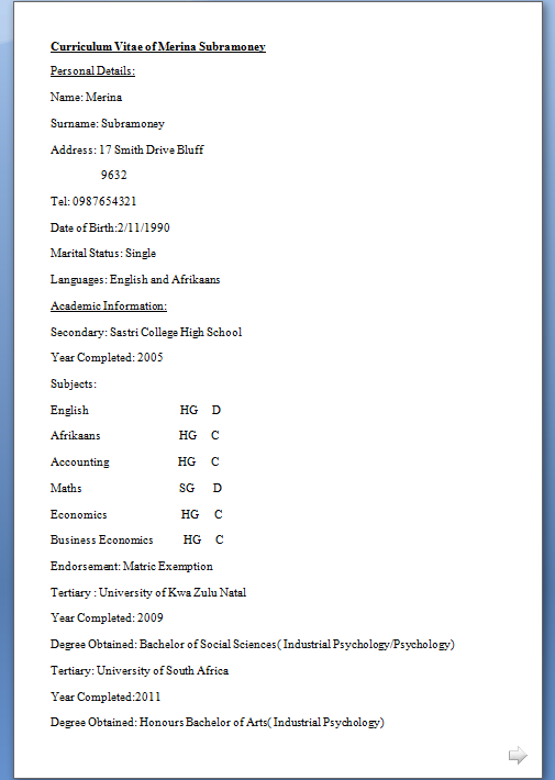 simple biodata form - Resume