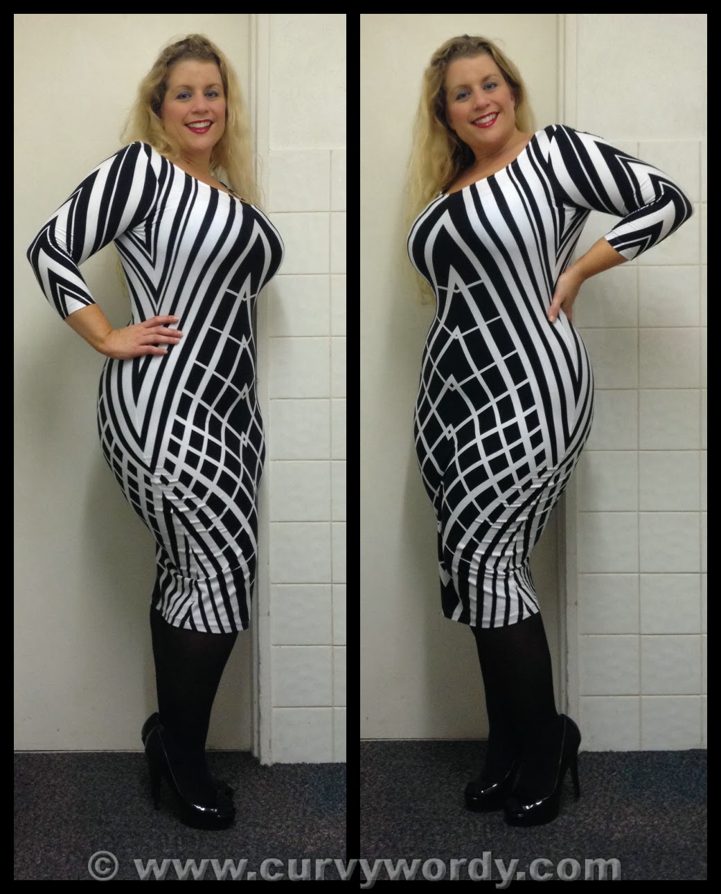 ASOS CURVE Exclusive Bodycon Dress In Graphic Print Black White 18 ...