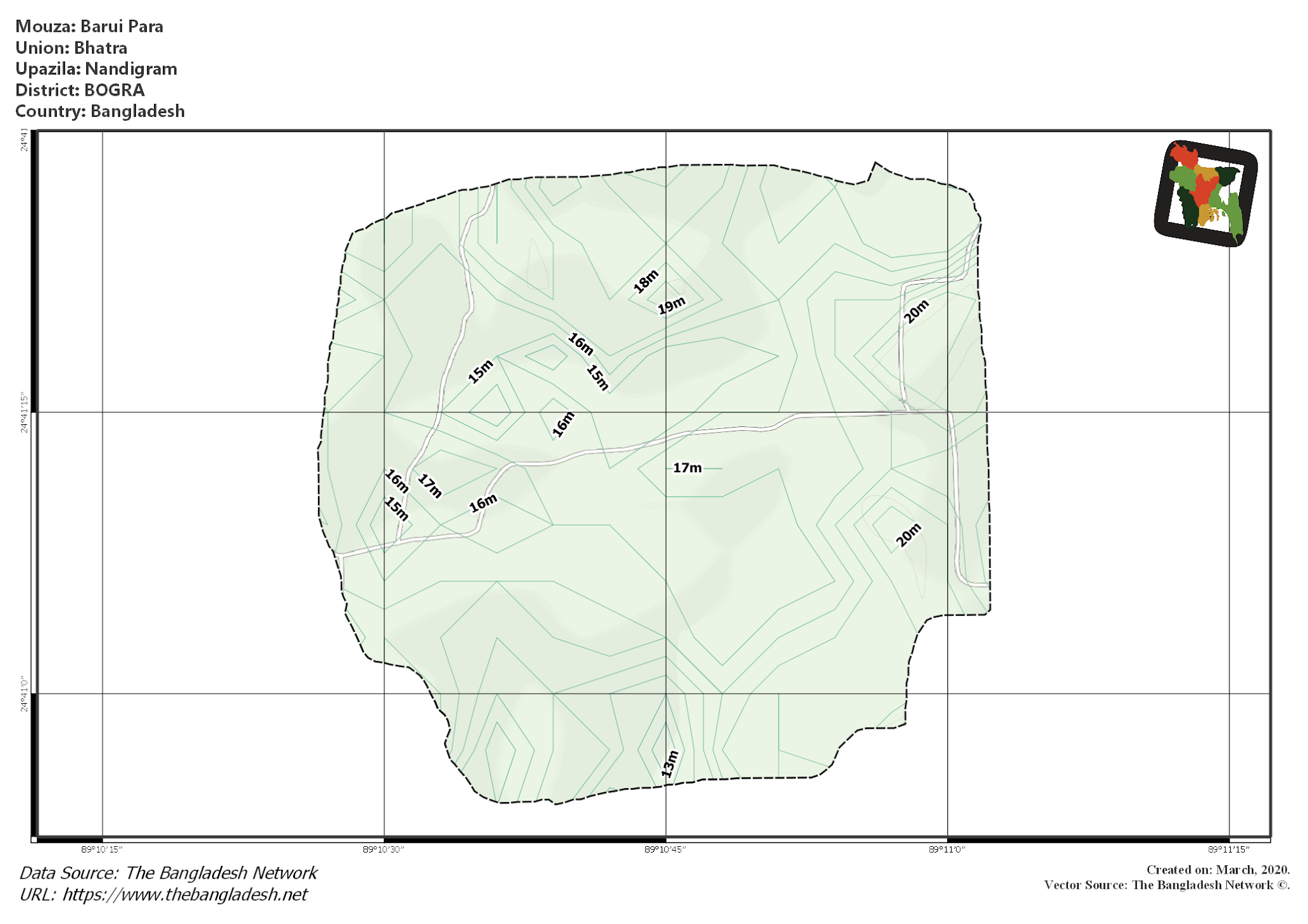 Map of Barui Para Mouza, Nandigram, Bogra
