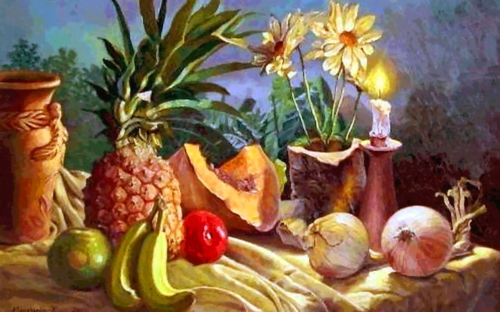 Historia y evolución de la pintura artística : SERIE BODEGONES CON PAISAJES