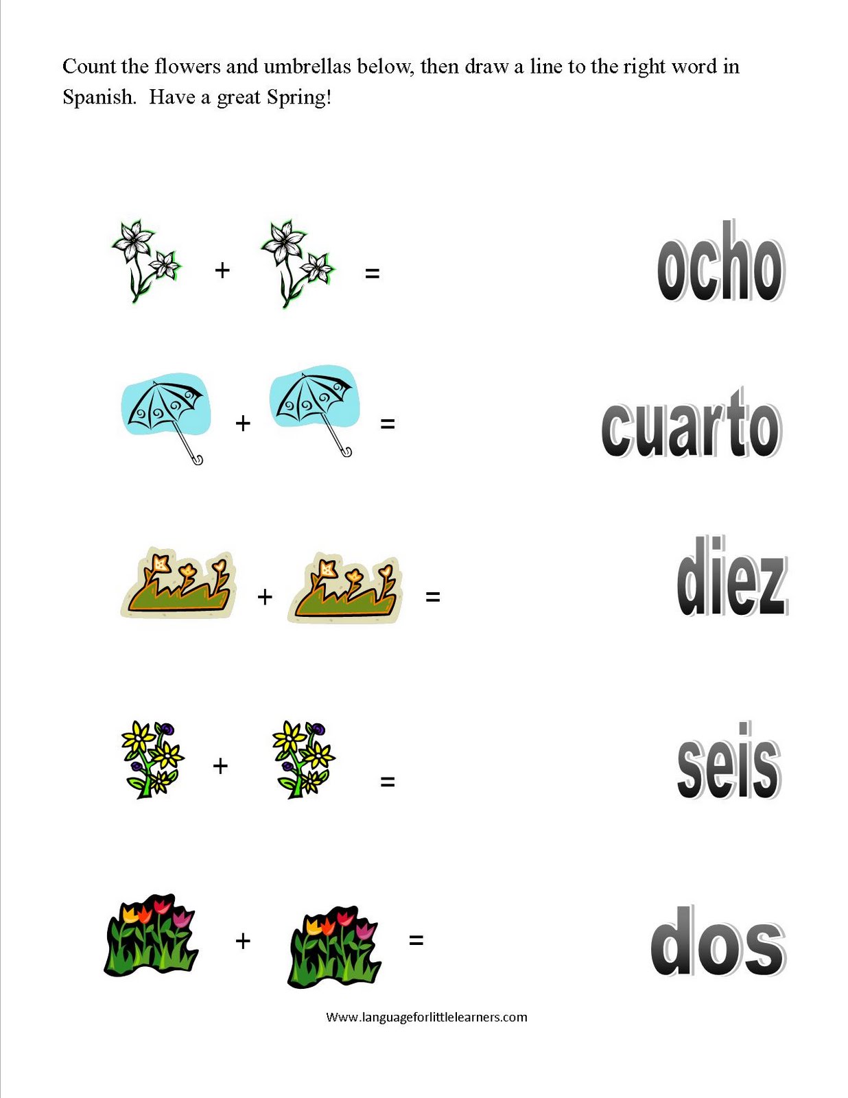 Spanish for Little Learners: Spanish Spring Worksheet - Numbers
