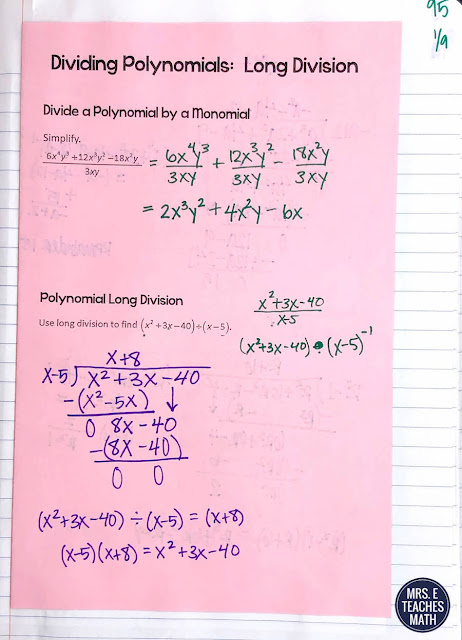 Polynomial Division INB Pages | Mrs. E Teaches Math