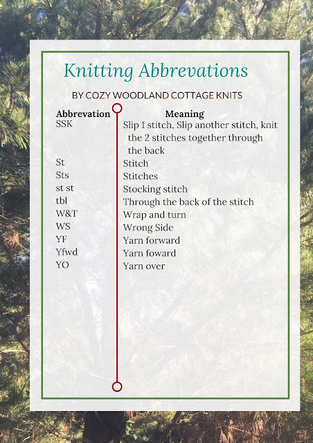 Cozy Woodland Cottage Knits: Knitting abbreviations sheet