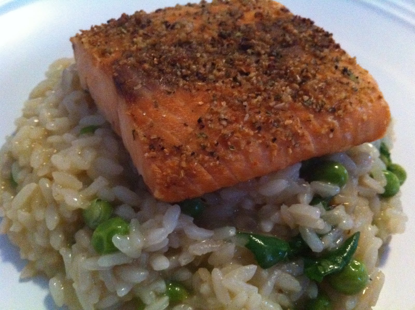 Herb Crusted Salmon with Lemon Pea Risotto