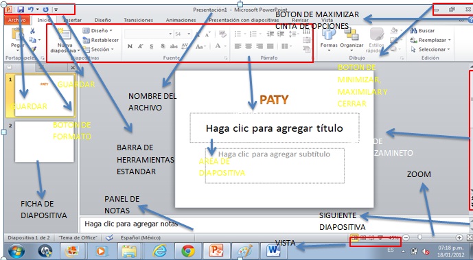 Patty: Partes de la hoja de power point