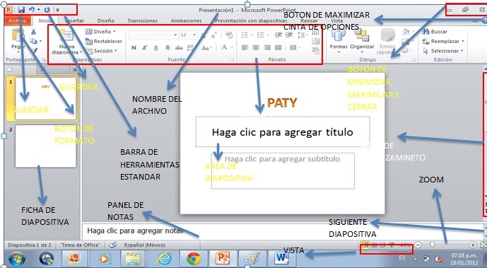 Patty: Partes de la hoja de power point