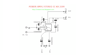 MESERVICE: Skema Power Ampli Mini Stereo IC KA 2209 Bekerja pada tegangan 3 Volt