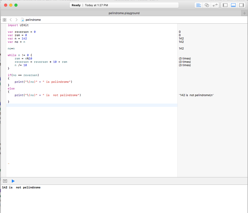 Write A Program In Swift To Check The Number Is Palindrome Or Not ~ Programming World