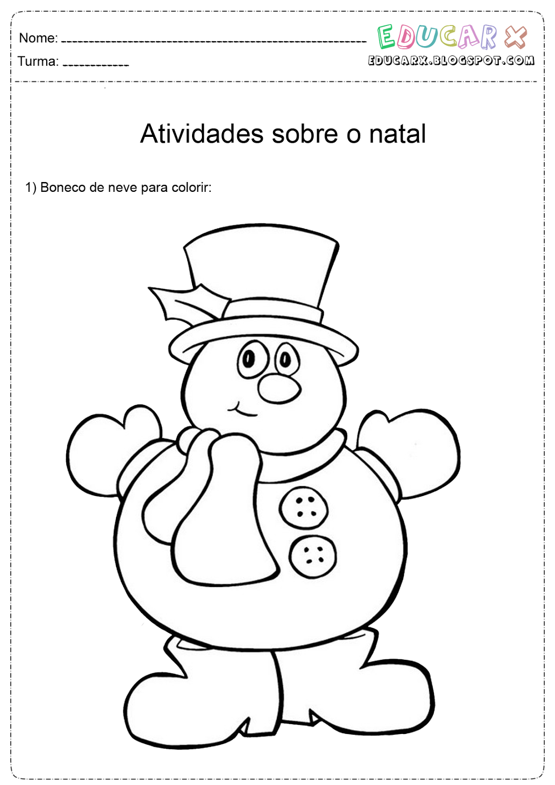 Educar X: Bonecos de neve de natal para colorir e imprimir