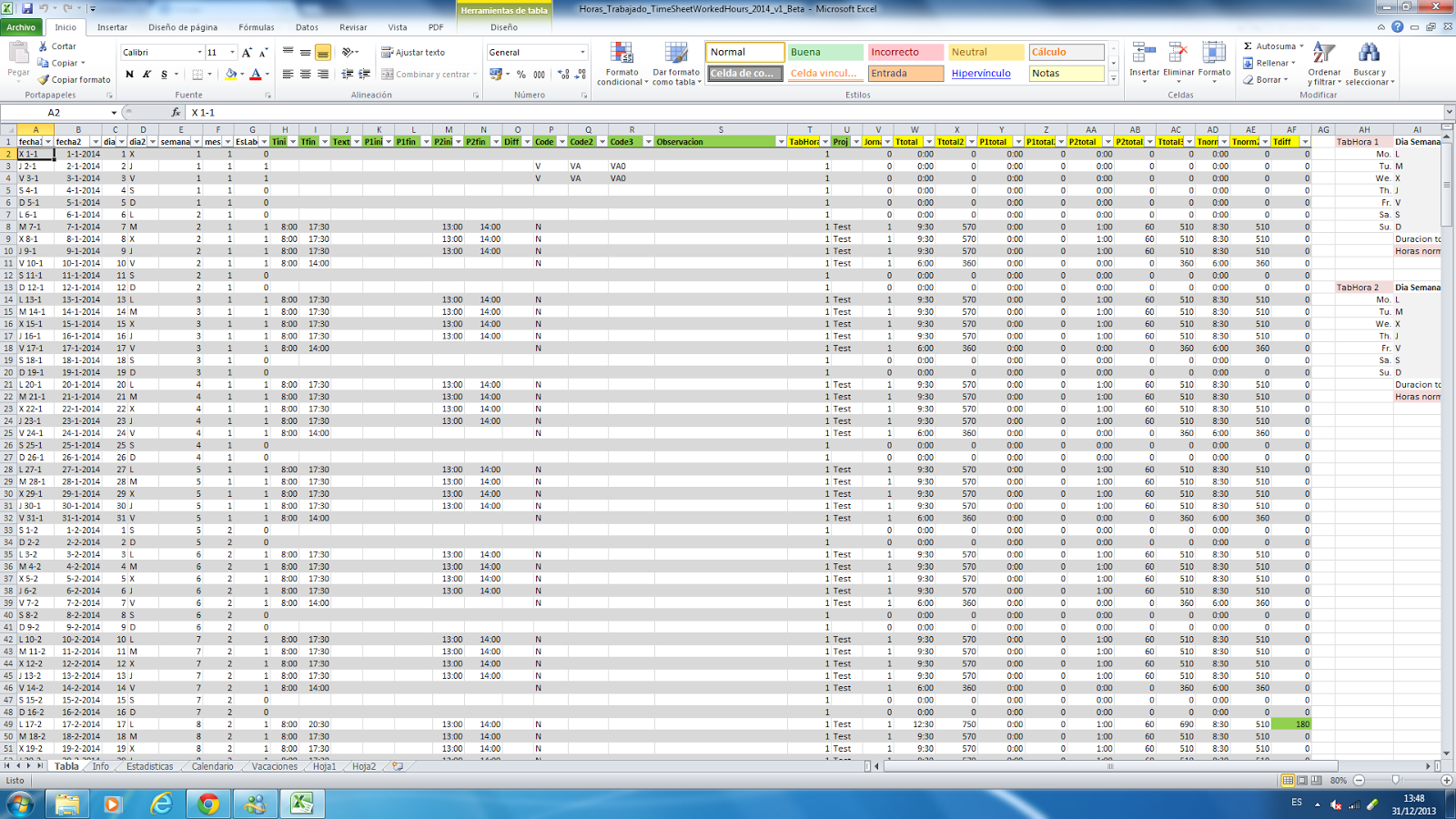 Excel examples for your work, sports and more.: Timesheet