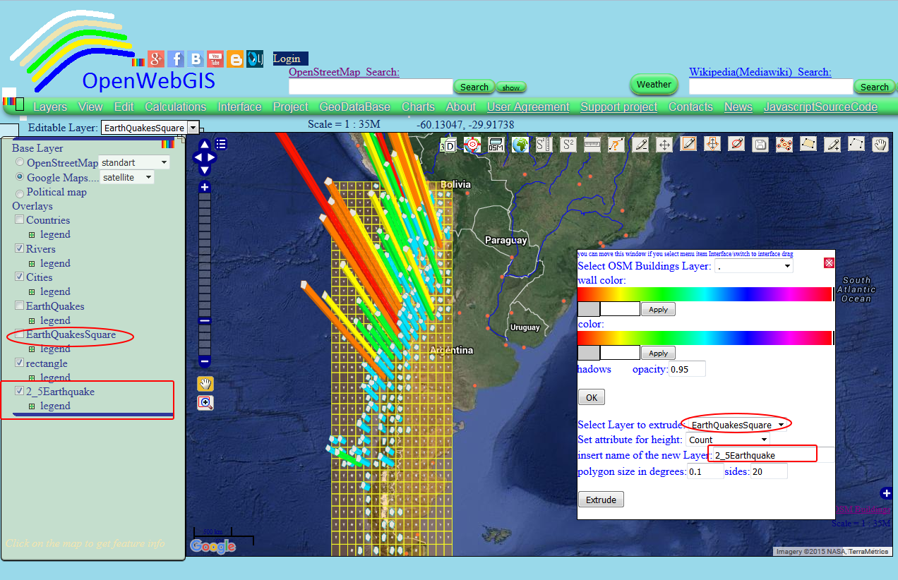 OpenWebGIS is free online GIS: Spatial and temporal distribution of earthquakes in Chile and ...