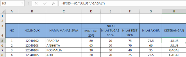 MENCARI NILAI AKHIR MAHASISWA MENGGUNAKAN EXCEL.