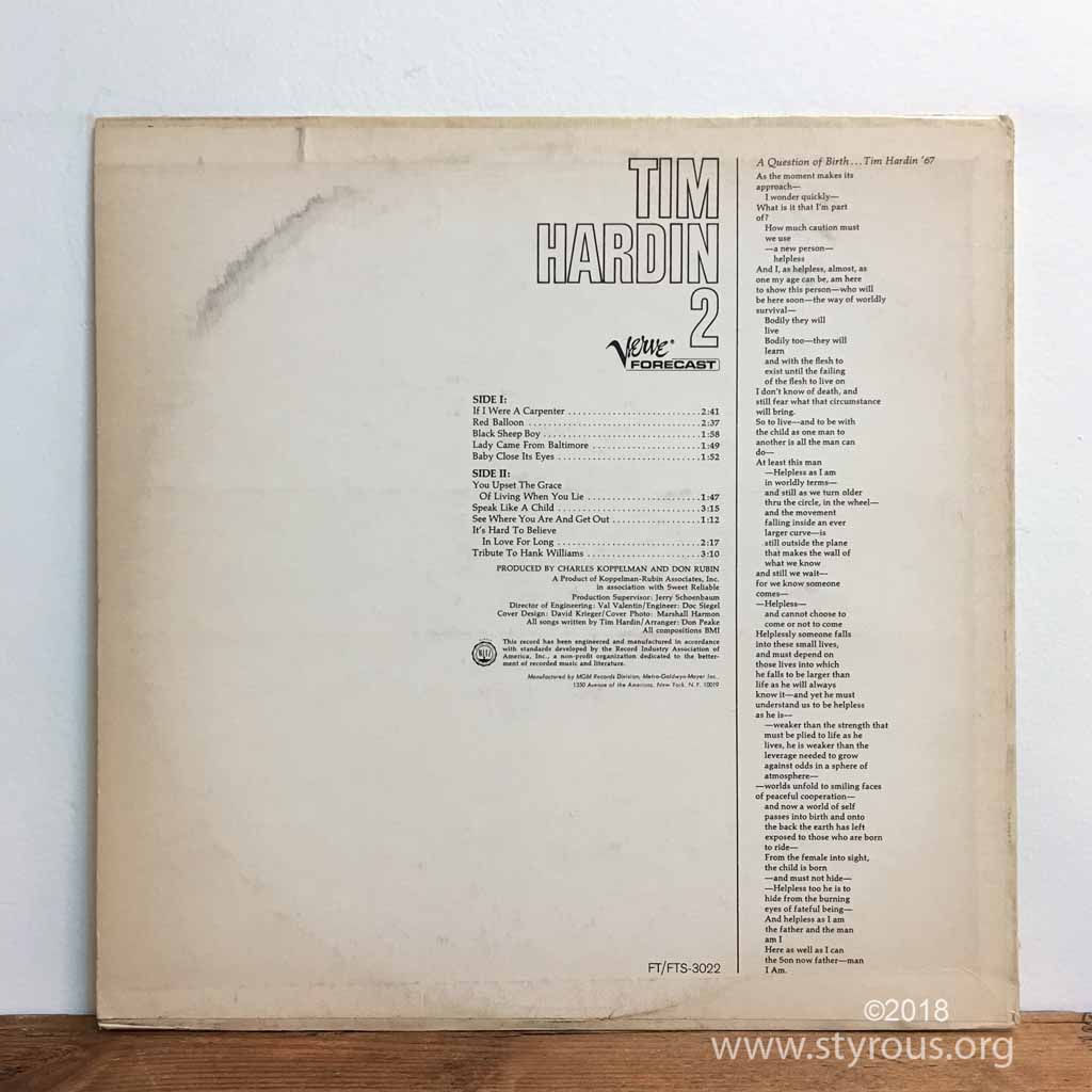 The Styrous® Viewfinder: 20,000 vinyl LPs 162: Tim Hardin ~ Two