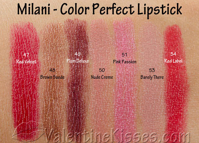 Valentine Kisses: Milani Color Perfect Lipstick, 7 shades - swatches ...