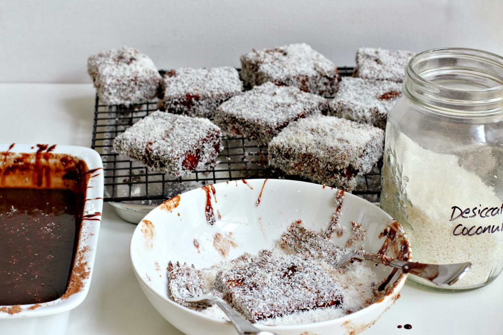 Milk and Honey: Lamingtons with White Chocolate Cream