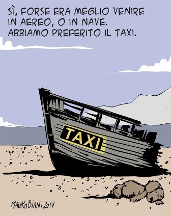 Mixtura: #VIGNETTE / Migranti, il taxi (Mauro Biani)