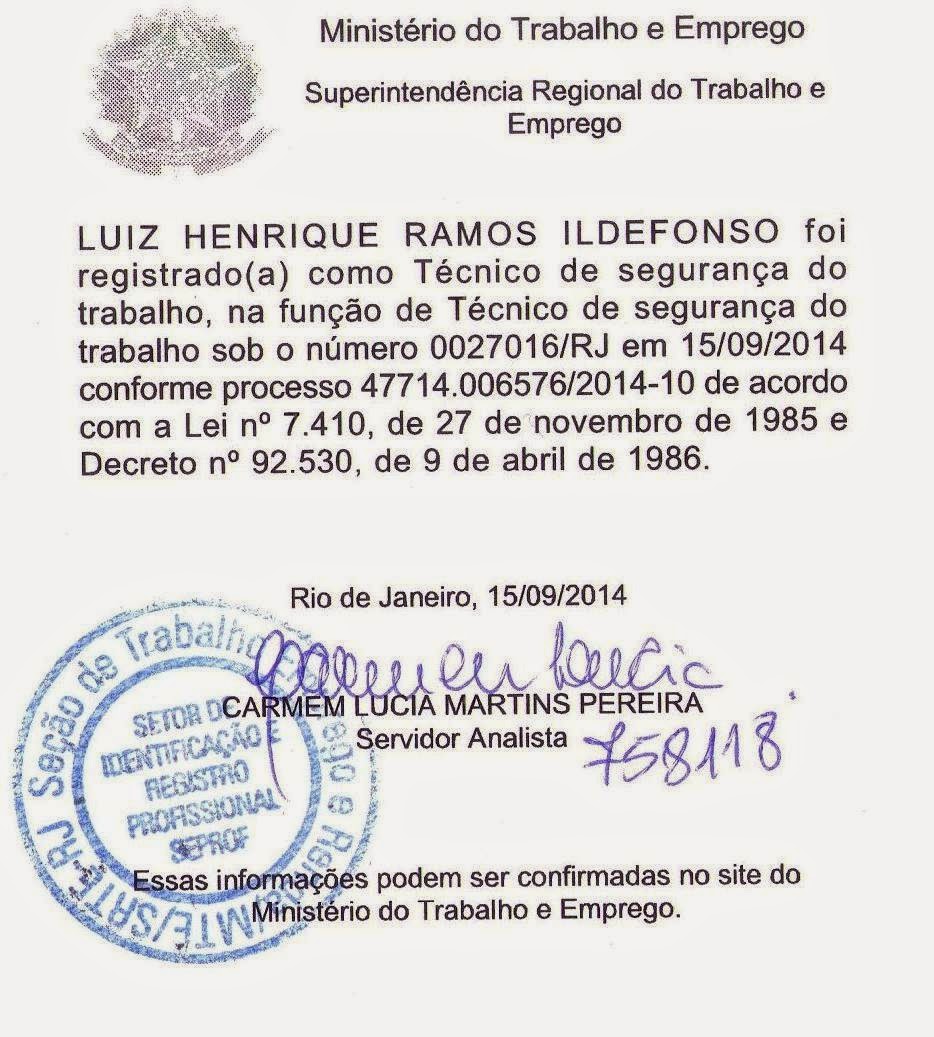 SEGPREVI: Registro no CREA ou MTE?