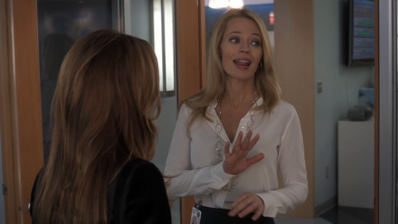 Ladies in Satin Blouses: Jeri Ryan - white blouse