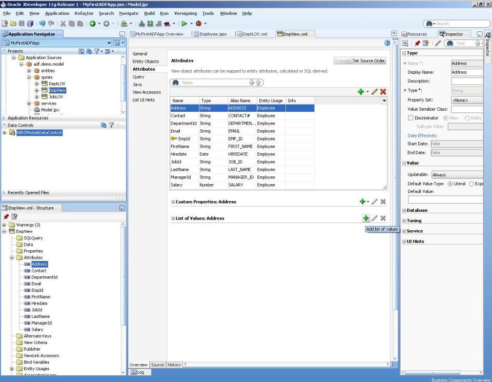 Create List of Values - LOV in Oracle ADF