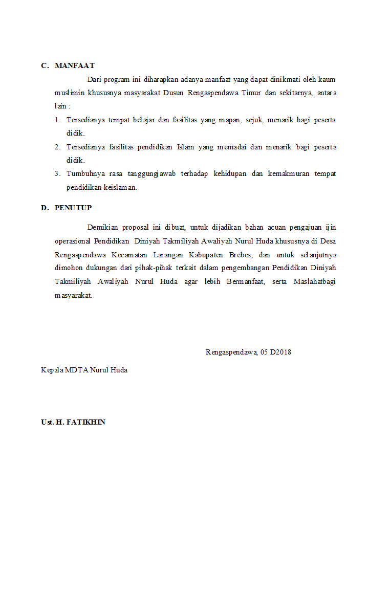 AL HUDA: contoh proposal izin operasional mdta