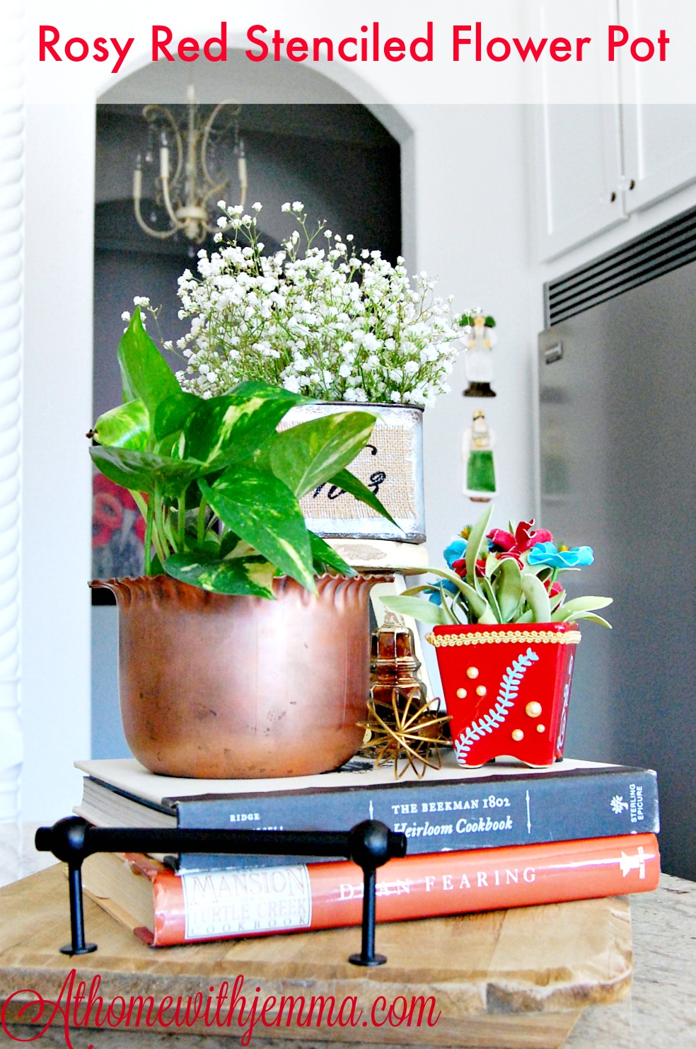 Rosy Red Stenciled Flower Pots - At Home with Jemma