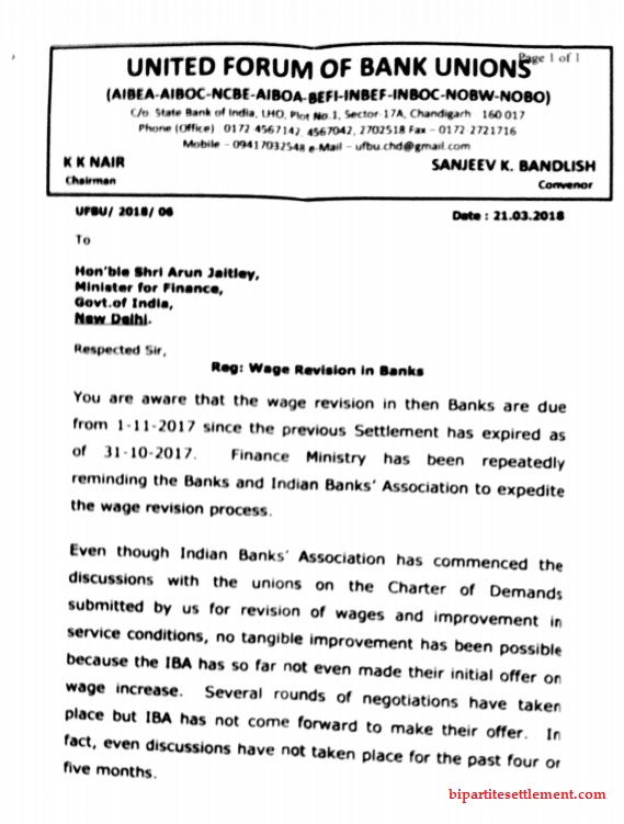 Bank's Union Letter to Finance Minister Fort Early Wage Settlement