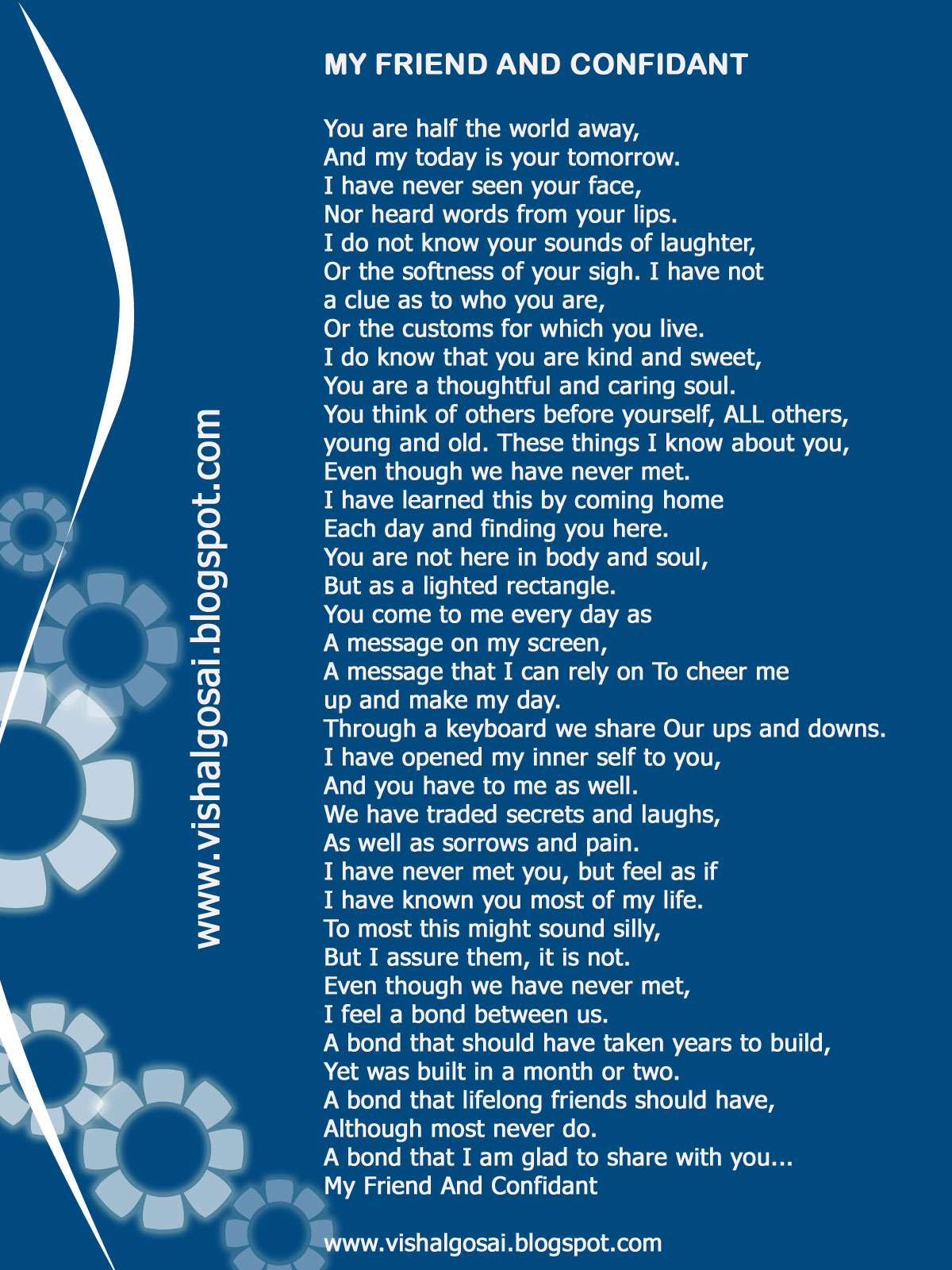 VISHAL GOSAI: My Friend And Confidant Poem - Different Languages