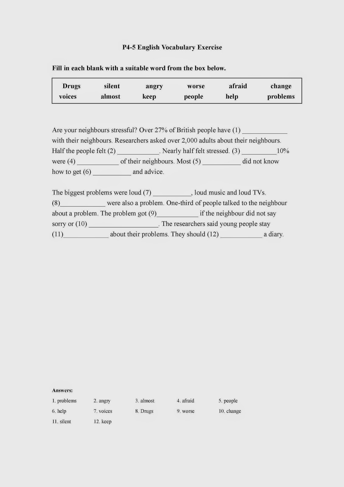 高小考第一: P4-5 English vocabulary exercise with answers