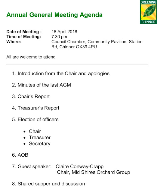 Greening Chinnor: Annual General Meeting Agenda Greening Chinnor: Annual General Meeting Agenda