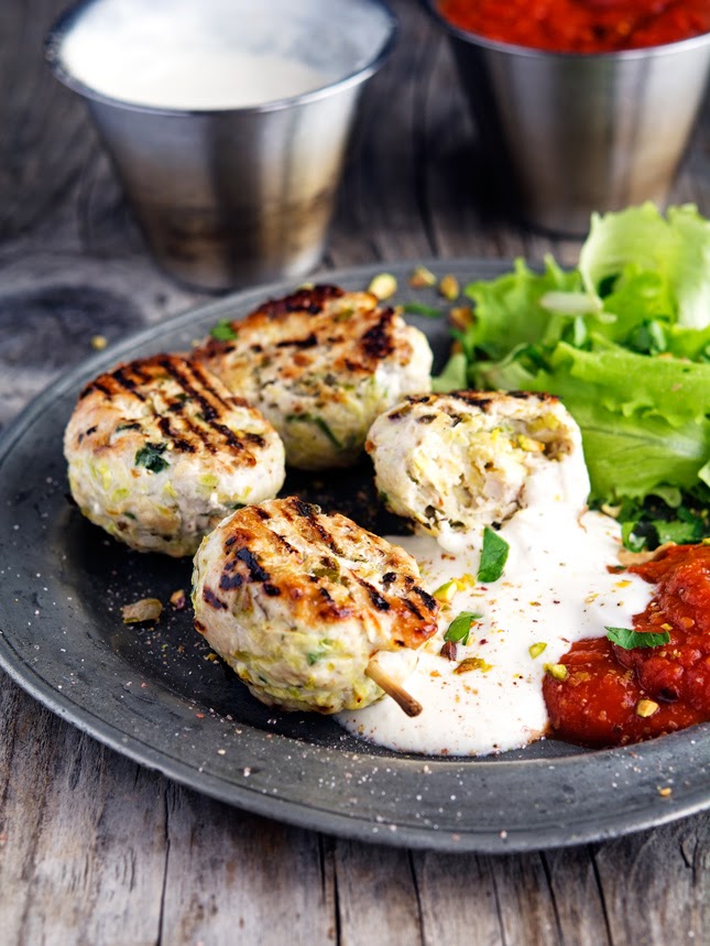 Turkey Koftas with Roasted Red Chili Sauce and Tahini Yogurt | The Iron ...