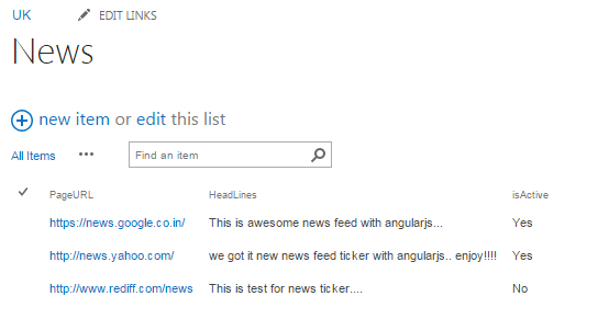 UKReddy SharePoint Journey: News ticker in SharePoint with AngularJS/RestAPI - Part 2
