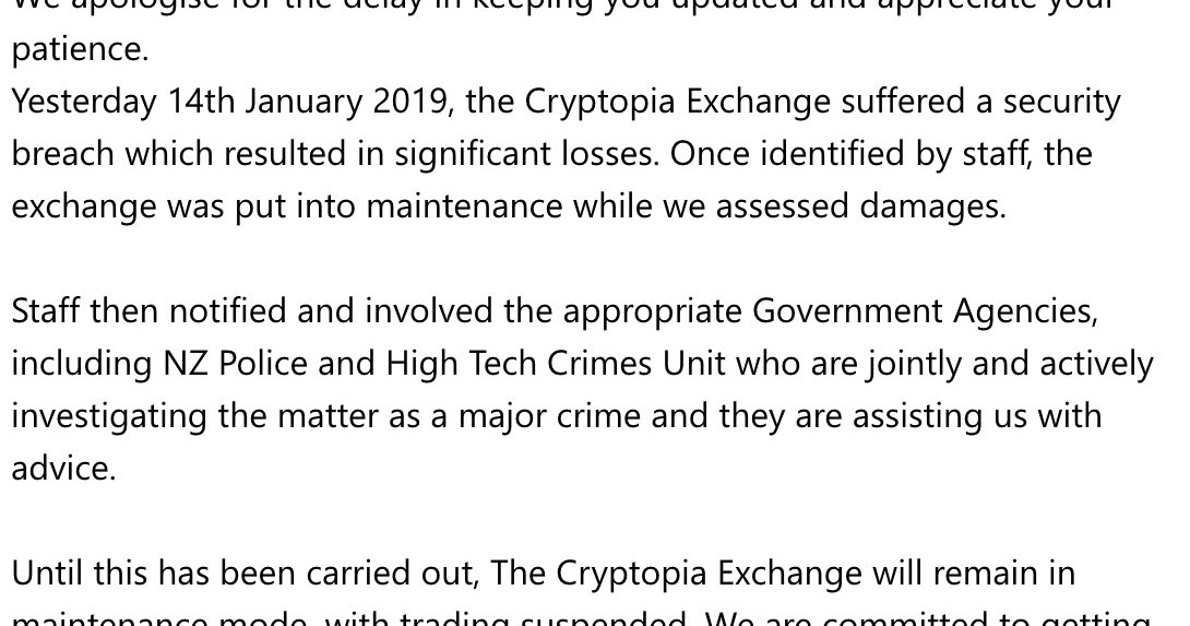 The Free Voluntarist: Cryptocurrency Exchange, Cryptopia, Hacked?