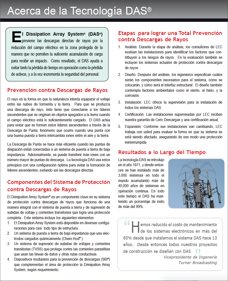 Disipadores de Rayos LEC: Dissipation Array System (DAS)