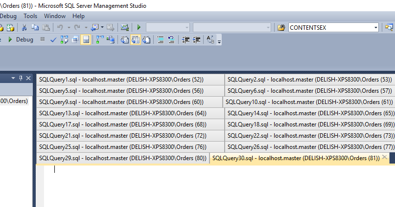 SQL Server SELECT: Multiple Rows of Tabs/Docs in SSMS SQL Server SELECT: Multiple Rows of Tabs/Docs in SSMS