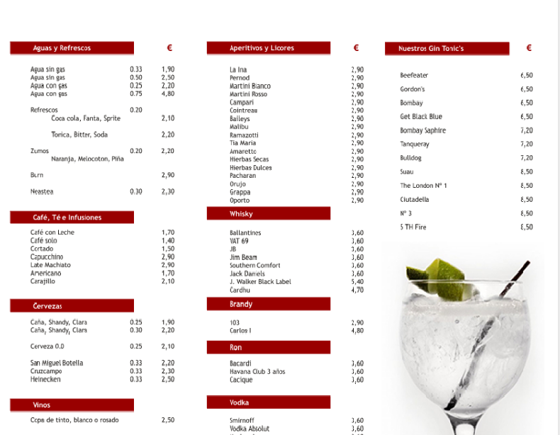 Restaurante Confidencial: Carta de Bebidas