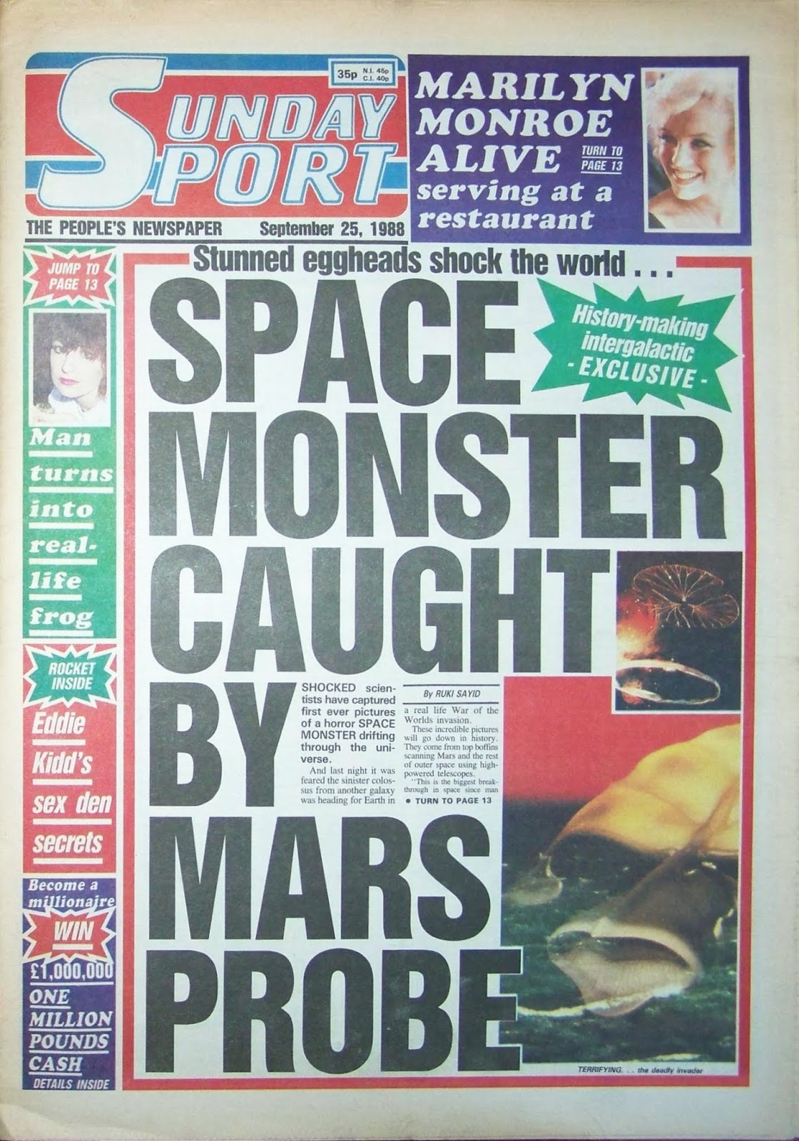 Sunday Sport newspaper 25 September 1988