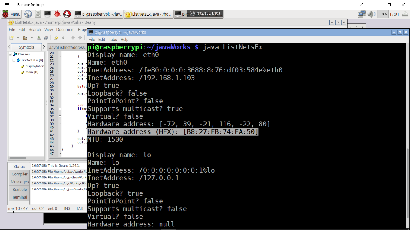 Hello Raspberry Pi: Java to list Network Interface Parameters (include MAC address), run on ...