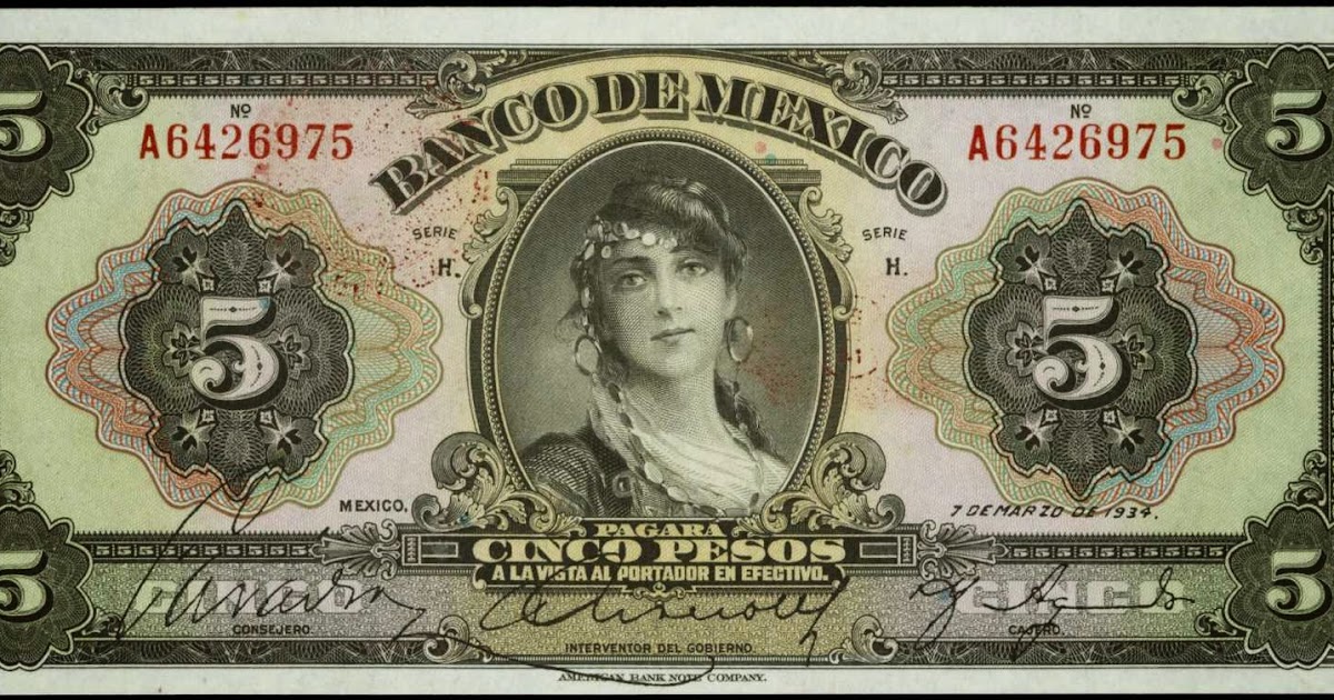Mexico 5 Pesos banknote 1934 Gypsy Girl "La Gitana"|World Banknotes ...