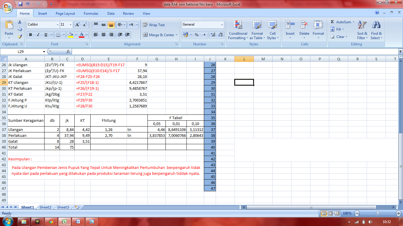Rancangan Percobaan: Contoh RAK Non Faktorial Penyelesaian dengan Excel ...