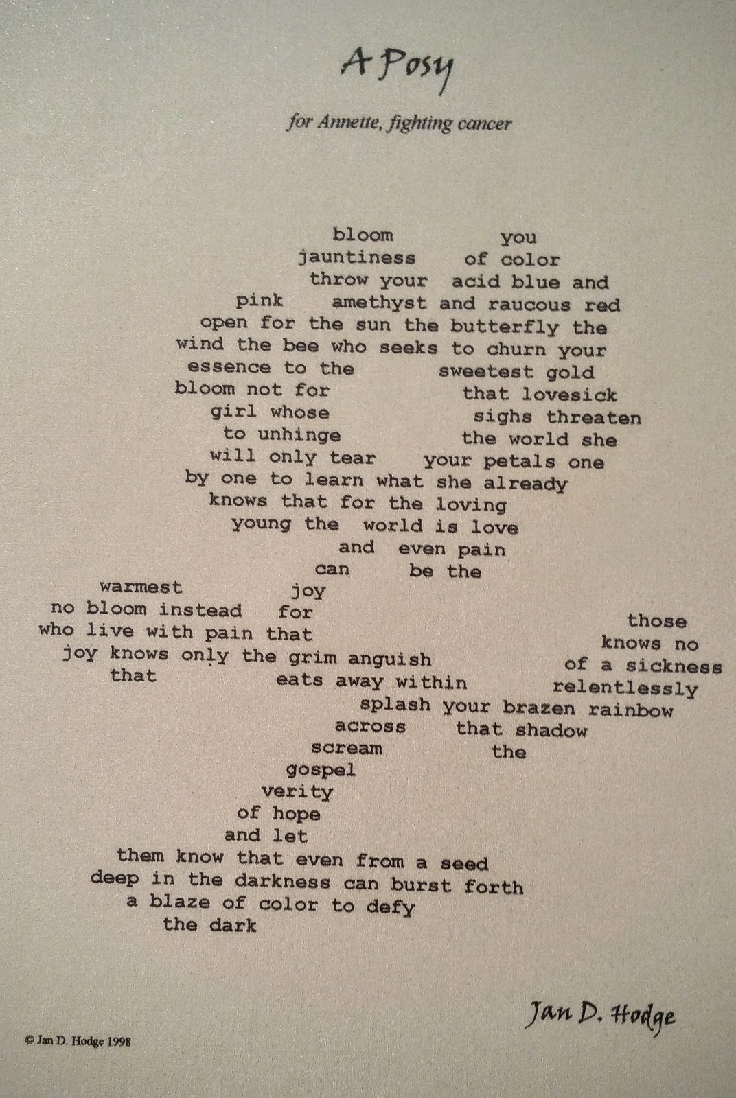 History and Culture by Bicycle: Jan D. Hodge: Shaped Poems, A Posy