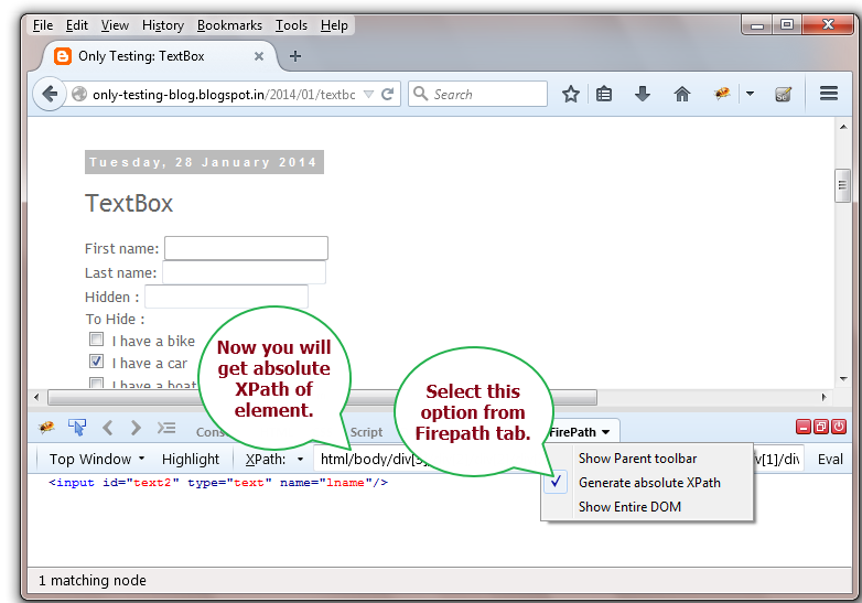 Steps To Get Element XPath/CSS Using Firebug And FirePath Add-On Of Firefox